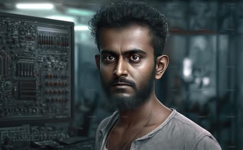 Premium Photo An Indian Man Computer Engineer Programmer Sits At A