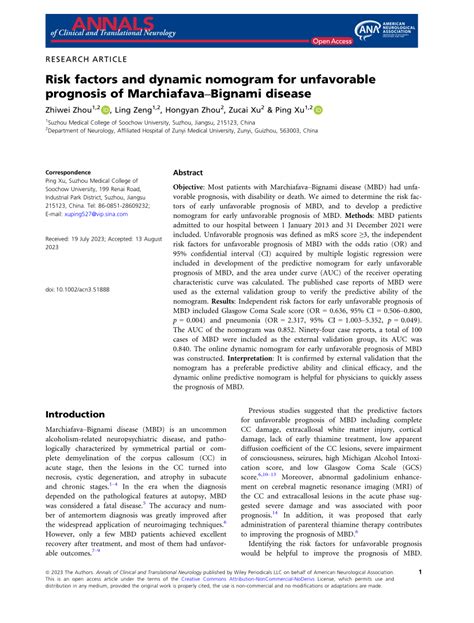 Pdf Risk Factors And Dynamic Nomogram For Unfavorable Prognosis Of Marchiafava Bignami Disease