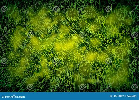 Abstract Chaotic Complicated Crypto Symbols Twisted On Black With Lights Data Encryption Binary