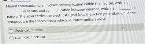 Solved Neural Communication Involves Communication Within Chegg