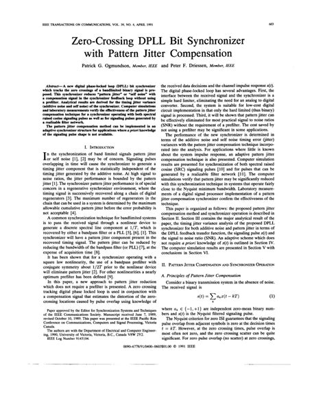 Pdf Zero Crossing Dpll Bit Synchronizer With Pattern Jitter Compensation