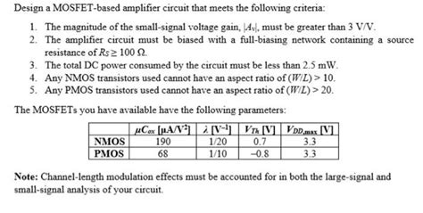 Solved Design A Mosfet Based Amplifier Circuit That Meets