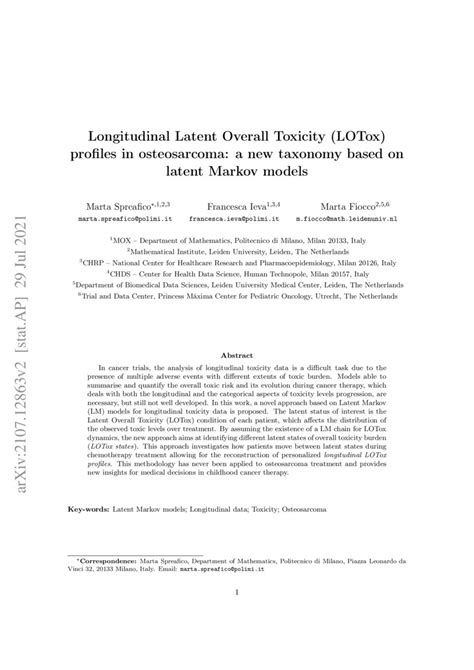 Longitudinal Latent Overall Toxicity Lotox Profiles In Osteosarcoma A New Taxonomy Based On