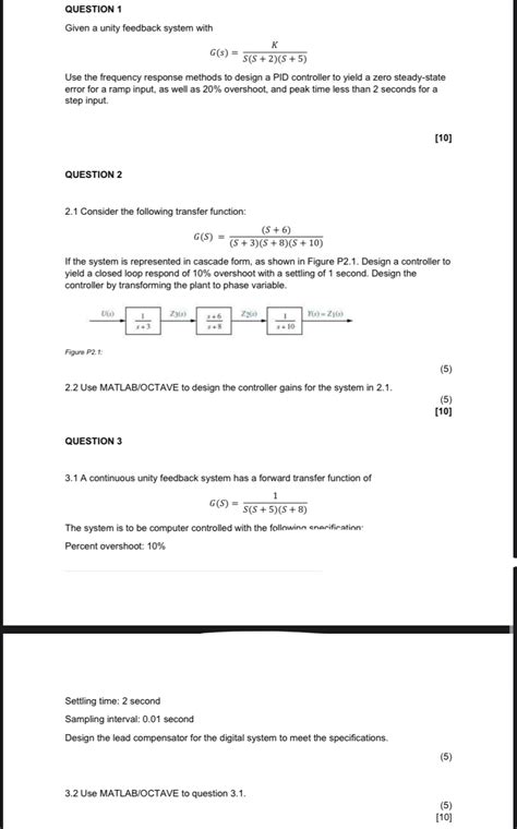 Question 1 Given A Unity Feedback System With