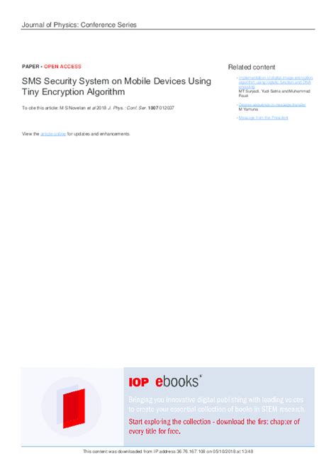 pdf sms security system on mobile devices using tiny encryption algorithm sms security system