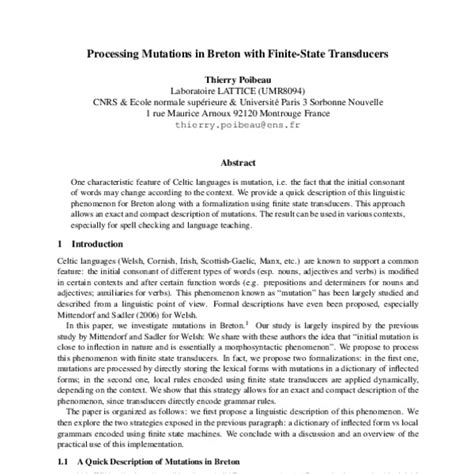 Processing Mutations In Breton With Finite State Transducers Acl