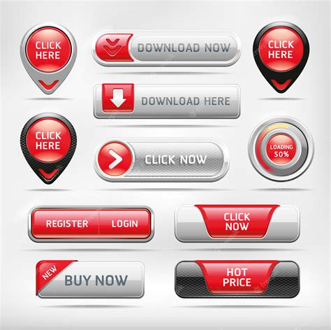 Premium Vector Red Glossy Web Elements Button Set