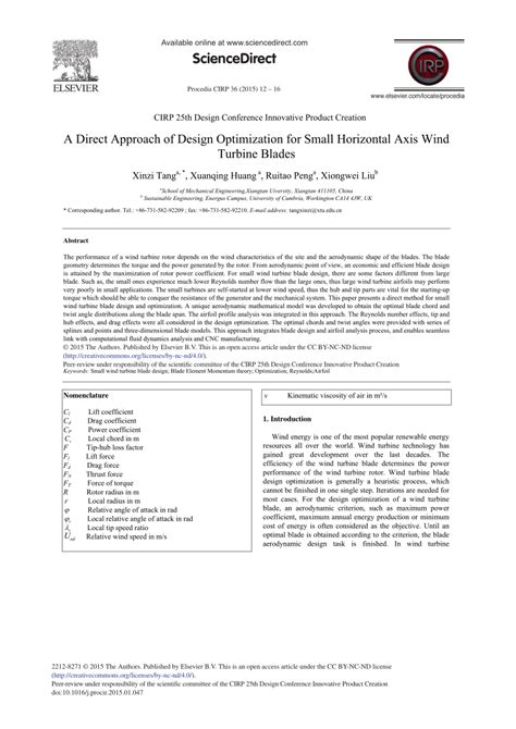 Pdf A Direct Approach Of Design Optimization For Small Horizontal Axis Wind Turbine Blades