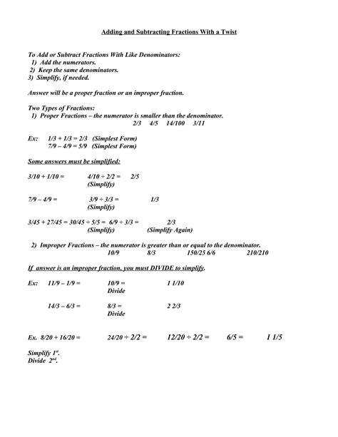 Adding And Subtracting Fraction Notes For Web DOC