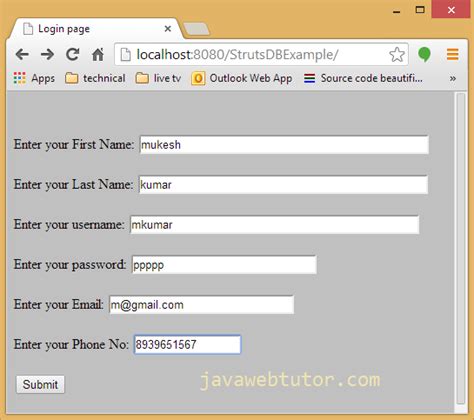 Struts And Mysql Database Connectivity Example Java Web Tutor