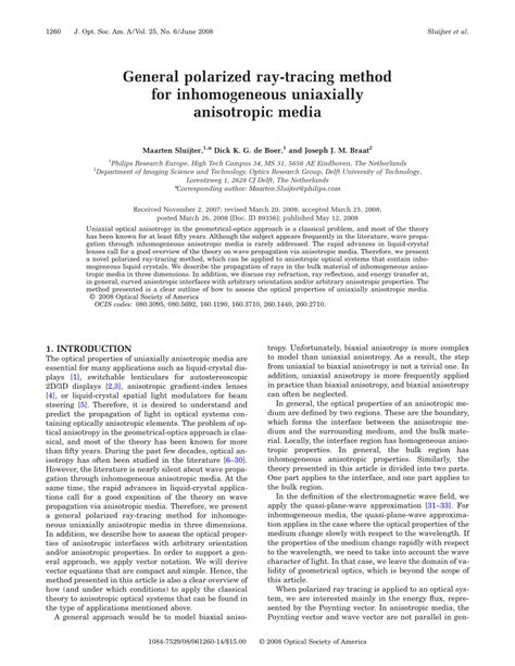 Pdf General Polarized Ray Tracing Method For Inhomogeneous Uniaxially Anisotropic Media