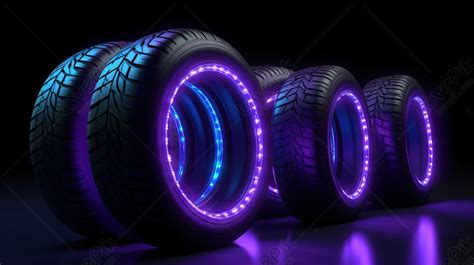 매혹적인 3d 렌더링 빛나는 보라색 및 파란색 조명이 자동차 타이어 클러스터를 비춥니다 자동 배경 바퀴 배경 새차 배경 이미지 Hd 자동 바퀴 새차 배경 사진
