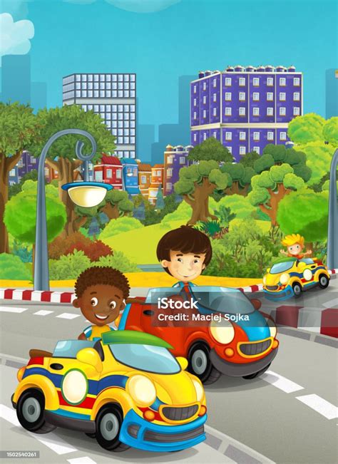 자동차 장난감을 가진 아이가 고립된 그림을 재미있게 놀고 있는 만화 장면 경찰관에 대한 스톡 벡터 아트 및 기타 이미지 경찰관 공공 서비스 교통수단 Istock