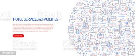 패턴이 있는 호텔 서비스 및 시설 관련 배너 디자인 현대 라인 스타일 아이콘 벡터 일러스트레이션 가정의 방에 대한 스톡 벡터 아트 및 기타 이미지 Istock