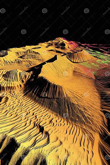 Satellite Scan Of A Desert Landscape Rendered In 3d Using Gis And Lidar Data With Color Coded