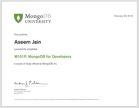 Certification Mongodb For Developers M101p Premaseemme