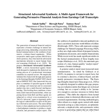 Structured Adversarial Synthesis A Multi Agent Framework For