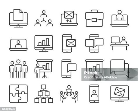 사무실 아이콘입니다 사무실 워크플로 라인 아이콘 세트입니다 벡터 그림입니다 편집 가능한 스트로크 컴퓨터 모니터에 대한 스톡 벡터 아트 및 기타 이미지 Istock