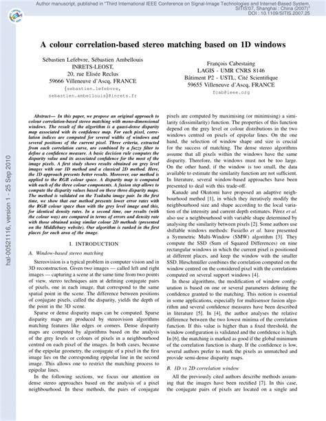 Pdf A Colour Correlation Based Stereo Matching Using 1d Windows