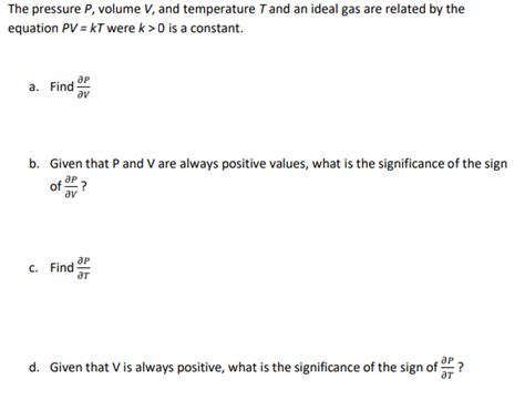 Solved The Pressure P Volume V And Temperature T And An Chegg
