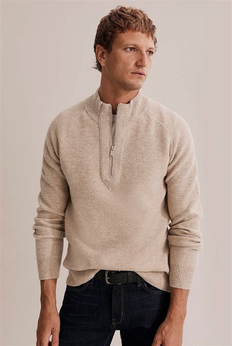Oatmeal Australian Lambswool Half Zip Knit Natural Fibres Country Road