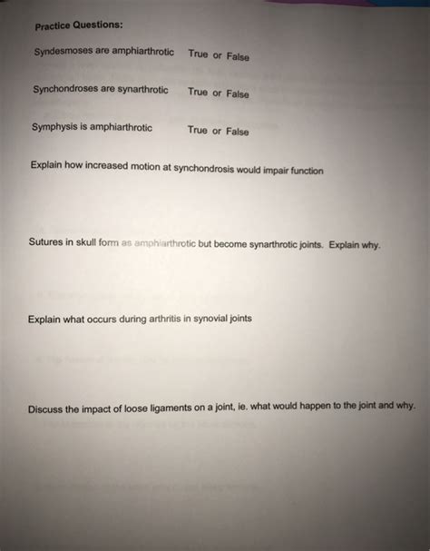 Solved Practice Questions Syndesmoses Are Amphiarthrotic