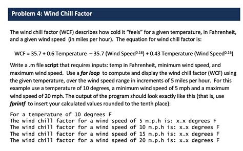 Solved Problem 4 Wind Chill Factor The Wind Chill Factor