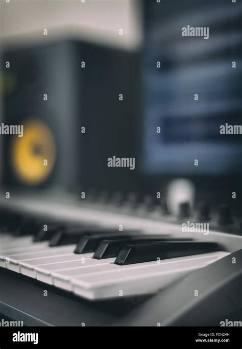 Midi Keyboard Home Recording Studio With Professional Monitors Stock Photo Alamy