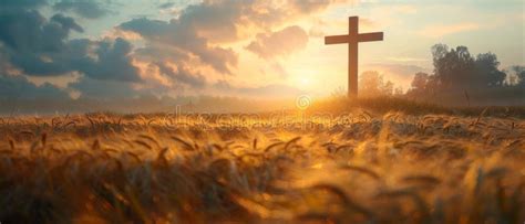 Cross In Wheat Field Sunset Christianity Religion Faith Hope Spiritual