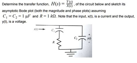 Solved Ys Determine The Transfer Function Hs Of The Circuit Below And Sketch Its Xs