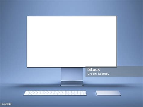 큰 흰색 빈 모니터 키보드 및 컴퓨터 마우스와 현실적인 Pc 3d 렌더링 모던 양식에 대한 스톡 사진 및 기타 이미지 모던 양식 0명 공란 Istock