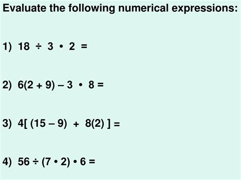 Ppt Math Expressions Order Of Operations Evaluate Numerical