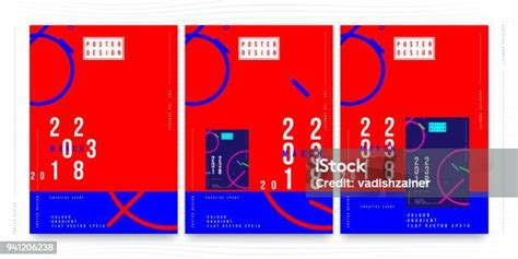 창의적인 이벤트에 대 한 추상 크리에이 티브 포스터를 설정 합니다 빨간색과 파란색 색상 표준 A3 세로 형식입니다 서식 파일 미래 커버입니다 평면 벡터 일러스트 Eps 10