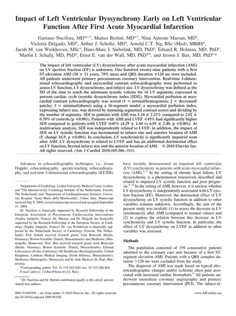 Pdf Impact Of Left Ventricular Dyssynchrony Early On Left Ventricular Function After First