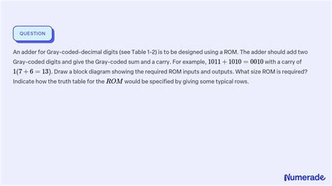 Solved An Adder For Gray Coded Decimal Digits See Table 1 2 Is To Be