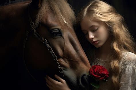 Wdzi Czna Dziewczyna Je Dziec Wzi Konia Pi Kna Kobieta Fikcyjna Osoba Generate Ai Zdj Cie