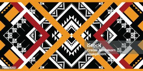 기하학적 민족 패턴입니다 나바호어 서양 미국 아프리카 아즈텍 모티브 전통적인 스타일 배경 벽지 의류 포장 바틱 패브릭 타일 및 인쇄물을 위한 디자인 벡터 그림입니다 부족