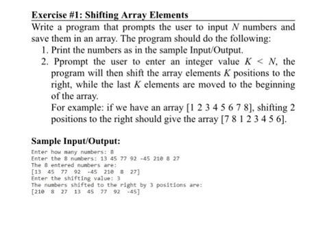 solved exercise 1 shifting array elements write a program