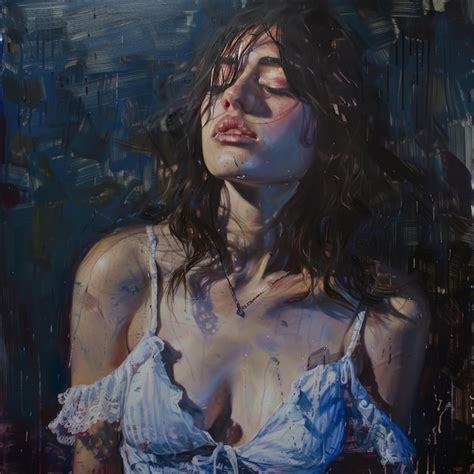 Beautiful Young Woman In The Interior Of A Modern Art Gallery Premium