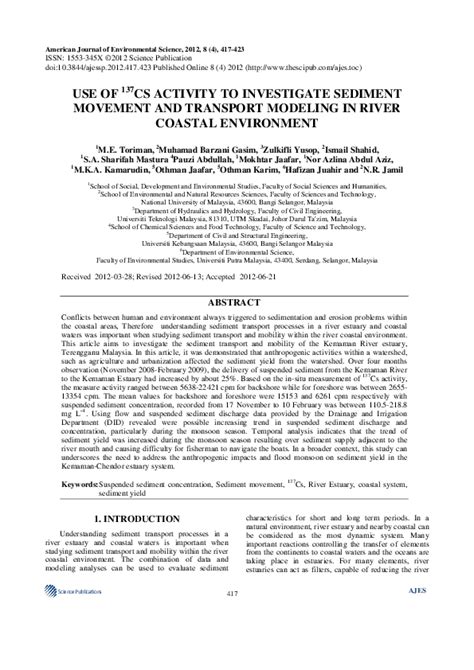 Pdf Use Of 137 Cs Activity To Investigate Sediment Movement And