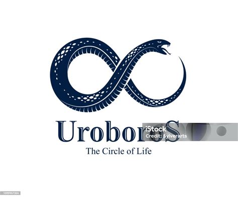 무한의 상징 삶과 죽음의 끝없는 주기 고대 우로 보로스 기호 벡터 일러스트 뱀은 자신의 이야기 로고 엠블럼 또는 문신을 먹는 무한의 상징의 모양으로 우로보로스에 대한 스톡