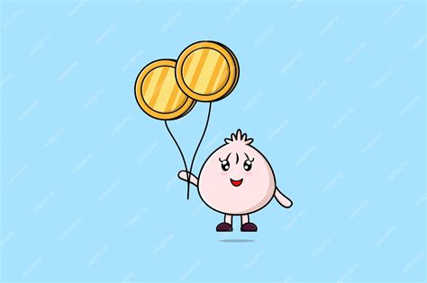 Premium Vector Cute Cartoon Dim Sum Floating With Coin Balloon