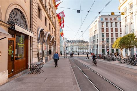 Generic Architecture And Street View At The Rue De La Corraterie Geneva Switzerland Editorial