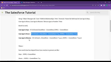 Report On Case Aging Using Custom Formula Field Insalesforce Youtube