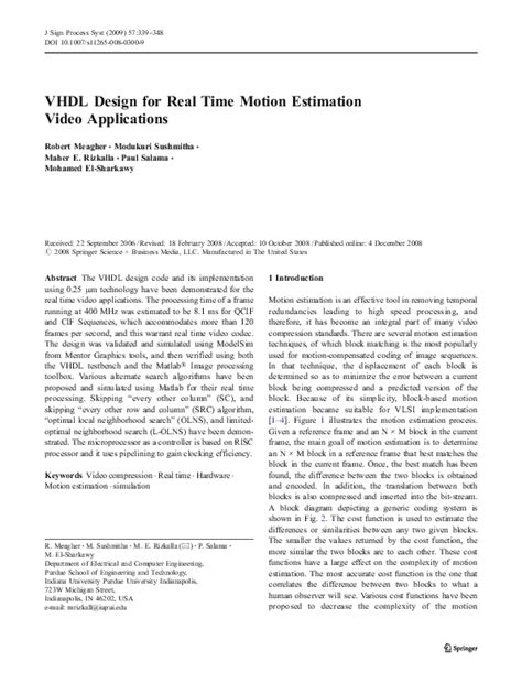 Pdf Vhdl Design For Real Time Motion Estimation Video Applications