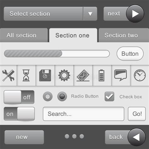 Dark Web Ui Elements Buttons Switches Bars Stock Vector