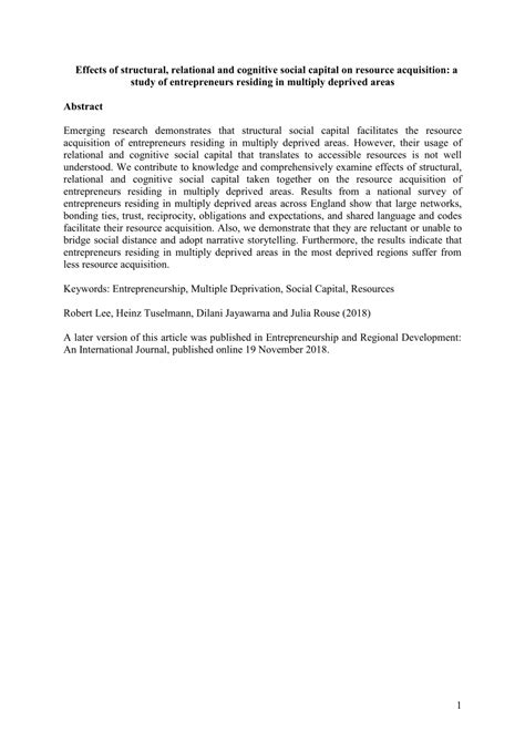 Pdf Effects Of Structural Relational And Cognitive Social Capital On
