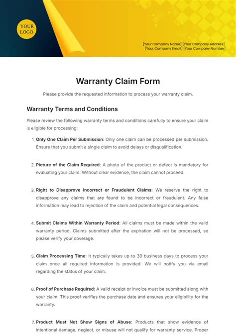 Free Warranty Claim Form Template To Edit Online