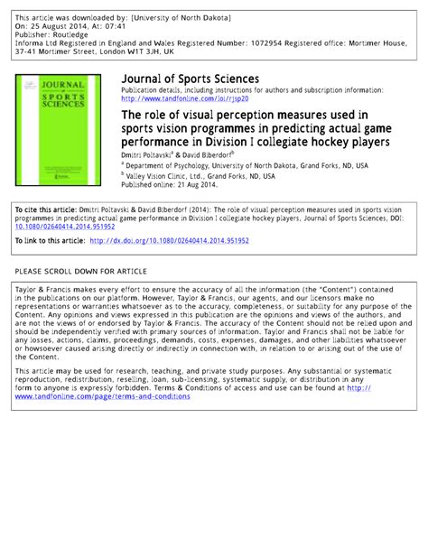 Pdf The Role Of Visual Perception Measures Used In Sports Vision Programmes In Predicting