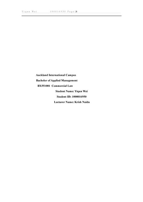 Commercial Law Lecture Notes Auckland International Campus Bachelor